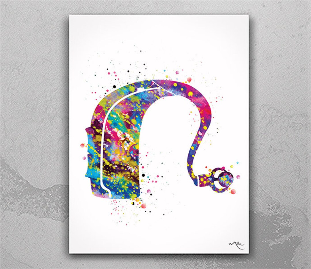 Hearing Aid Watercolor Print Cochlear Implant Art Deaf Gift Audiologist ...