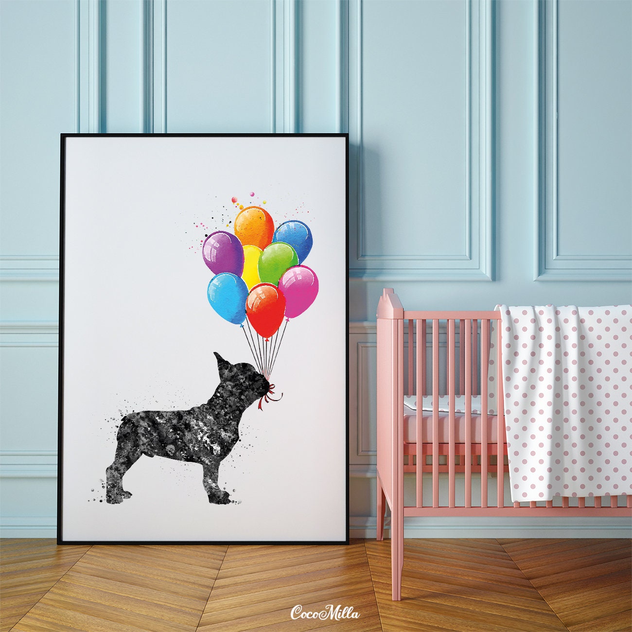 French Bulldog With Balloons Watercolor Dog Print Frenchie Dog | Etsy