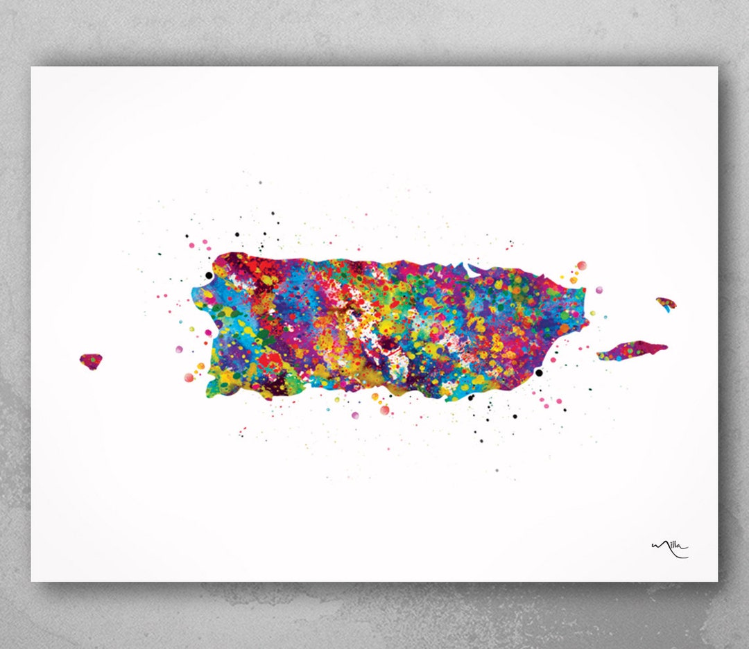 Puerto Rico Map Watercolor Print Map of Puerto Rico Decor Wanderlust ...