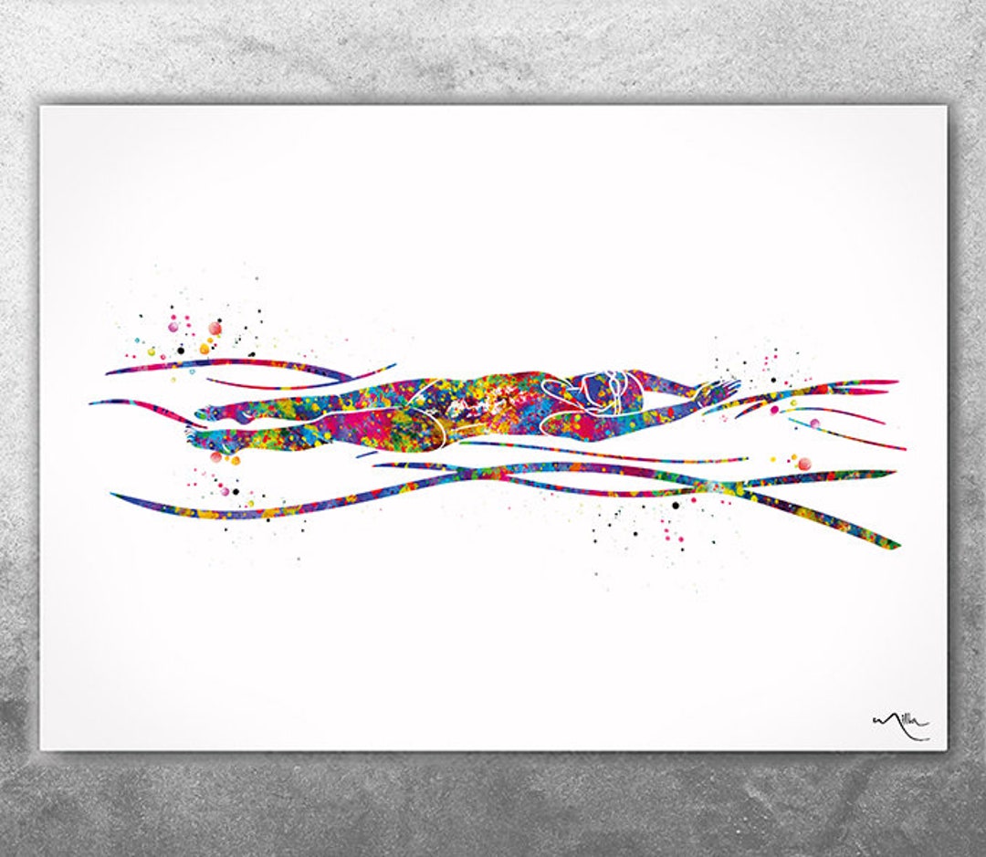 Swimmer Art Watercolor Print Backstroke Swimmer Girl Gift Art ...