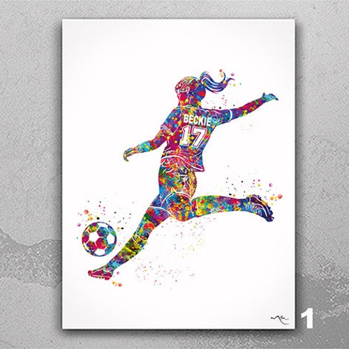 Soccer Player Girl Personalized Watercolor Print Female - Etsy
