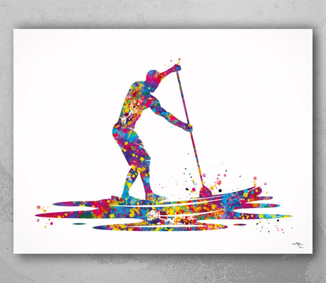Paddle Boarder Man Watercolor Print Male Stand up Paddleboard Boy Gift ...