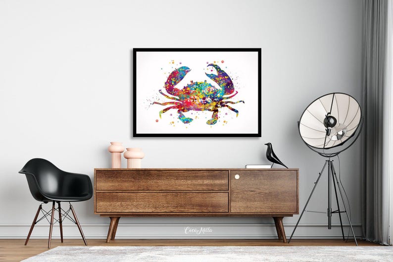 Crab Watercolor Print Sea Themed Art Nautical Decor Fishing Poster ...