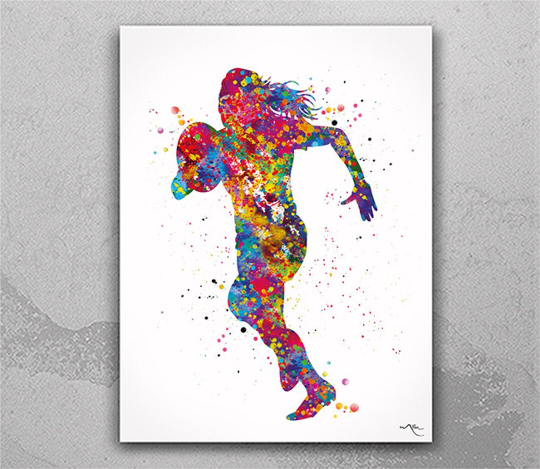 Rugby Player Girl Watercolor Print Gift Female Woman Girls Rugby Player ...