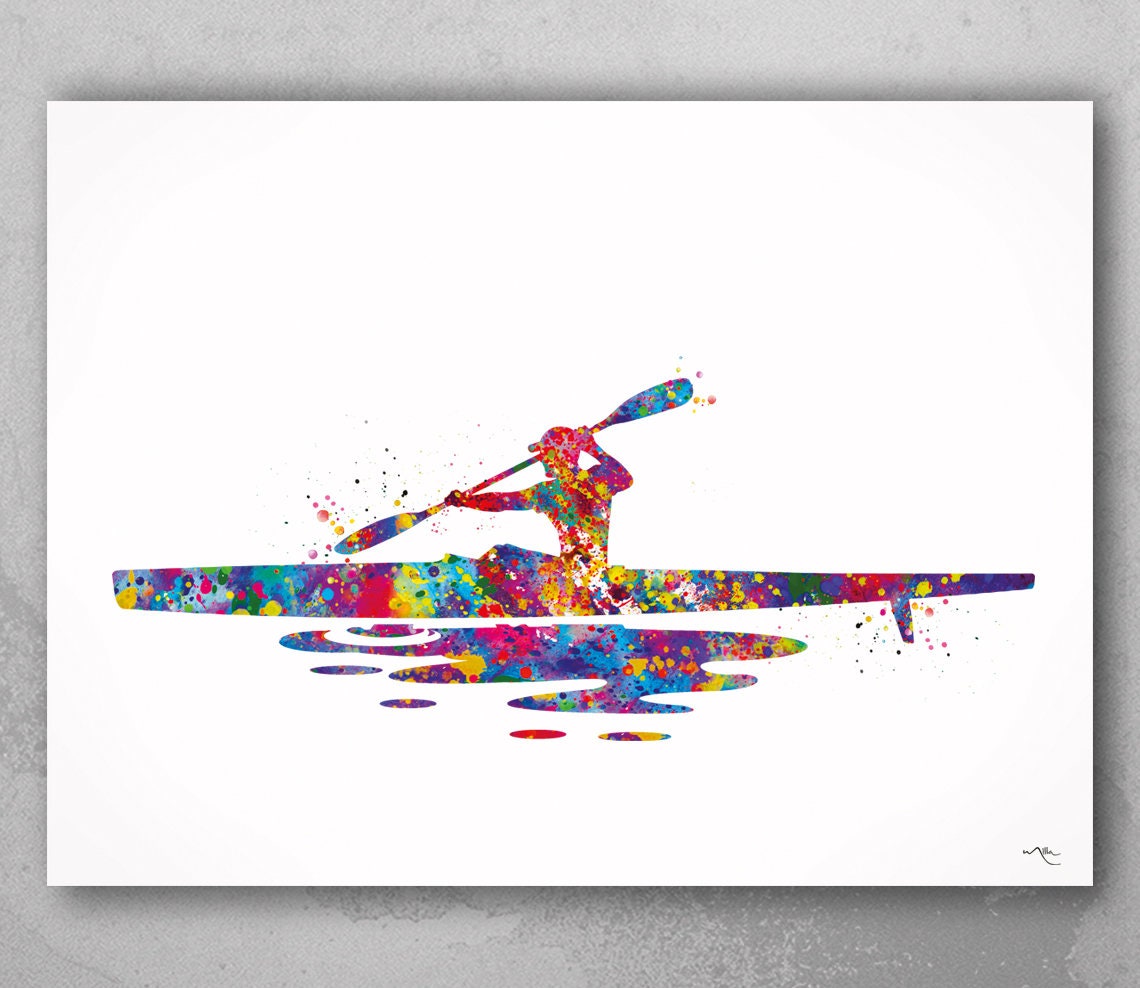 Kayaking Man Watercolor Print Sports Art Canoe Rowing Boys | Etsy