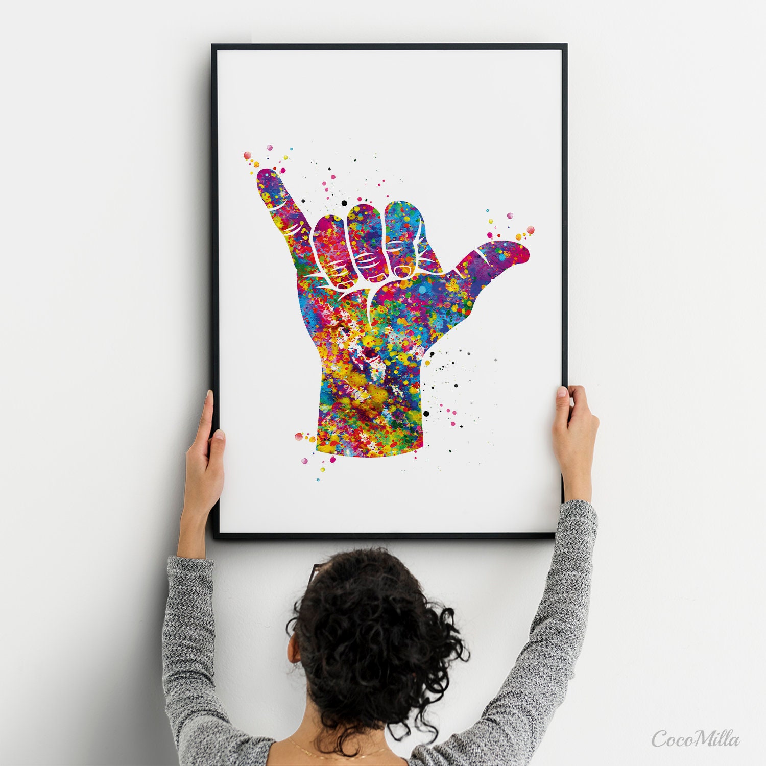 Shaka Hand Gesture Sign Watercolor Print Symbol Poster Hang | Etsy