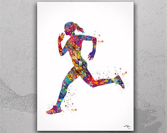 Female Girl Marathon Winner Art Runner Woman Watercolor Print Runner ...