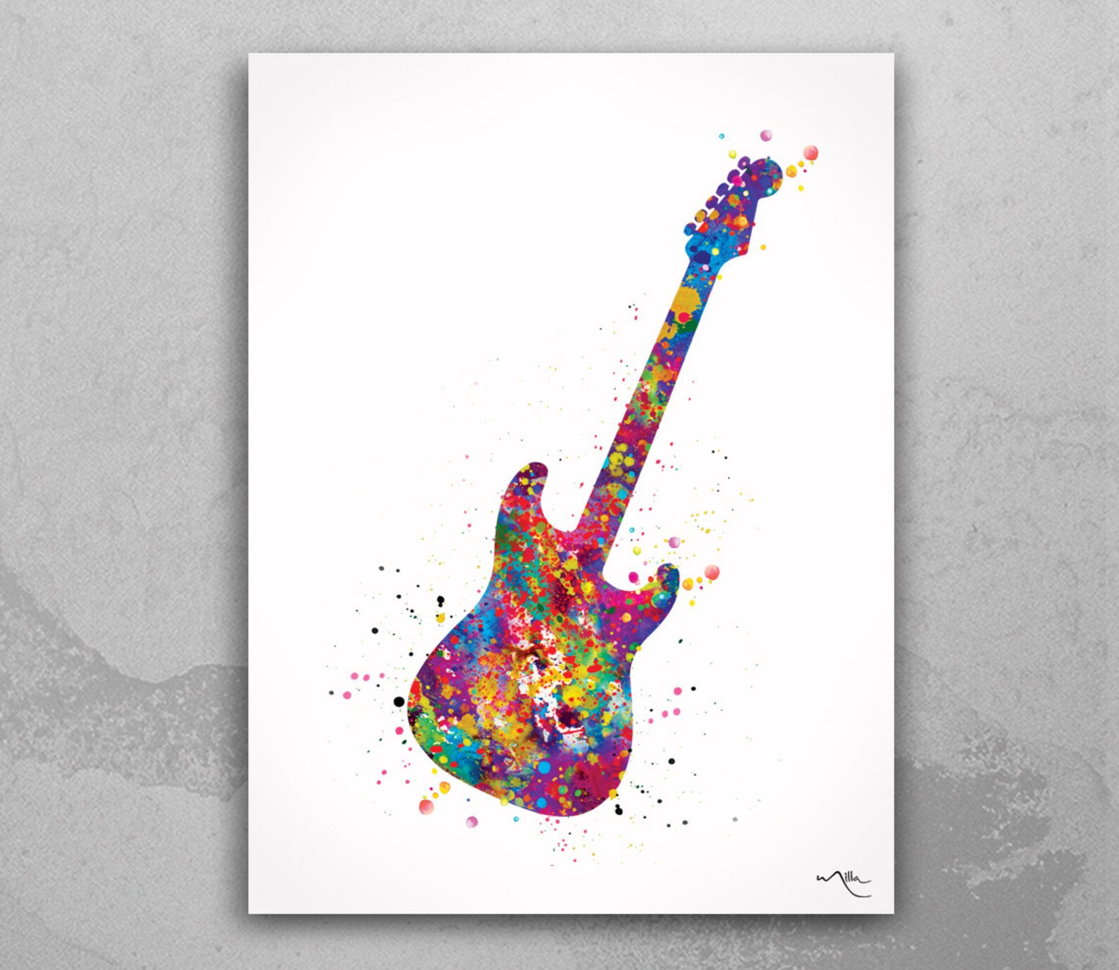 Electric Guitar Music Instrument Watercolor Art Print Wall Art - Etsy