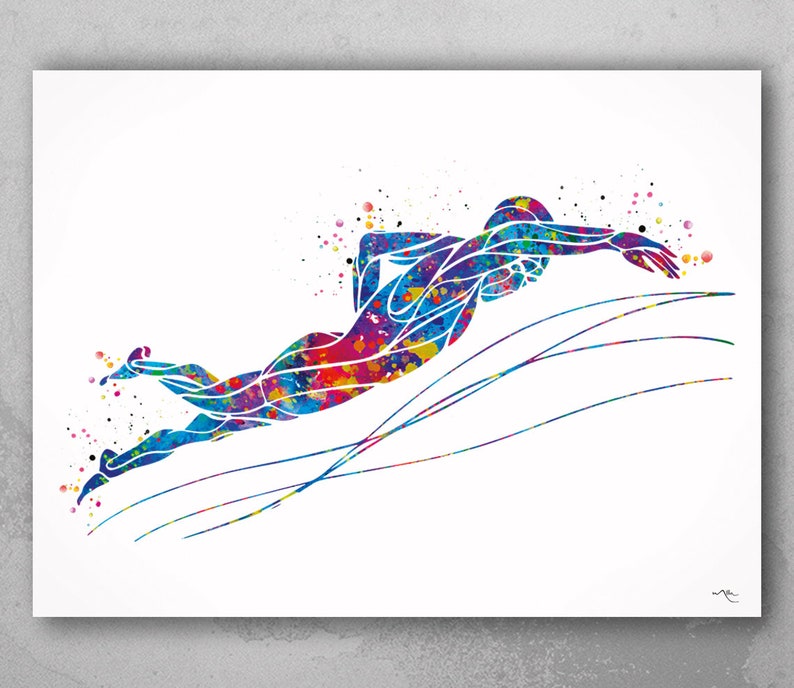 Swimmer Watercolor Art Print, Colorful Teen Room Decor2191 - Etsy