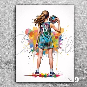 Personalized Netball Player Watercolor Print Netball Woman Female Girl ...