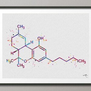 THC Molecule Watercolor Print Chemical Molecule Symbol Wall | Etsy
