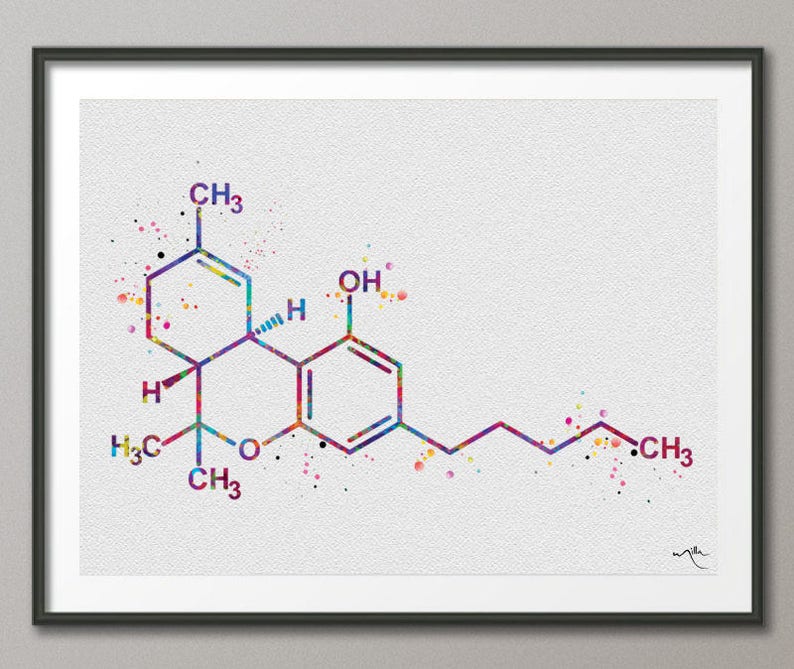 THC Molecule Watercolor Print Chemical Molecule Symbol Wall | Etsy