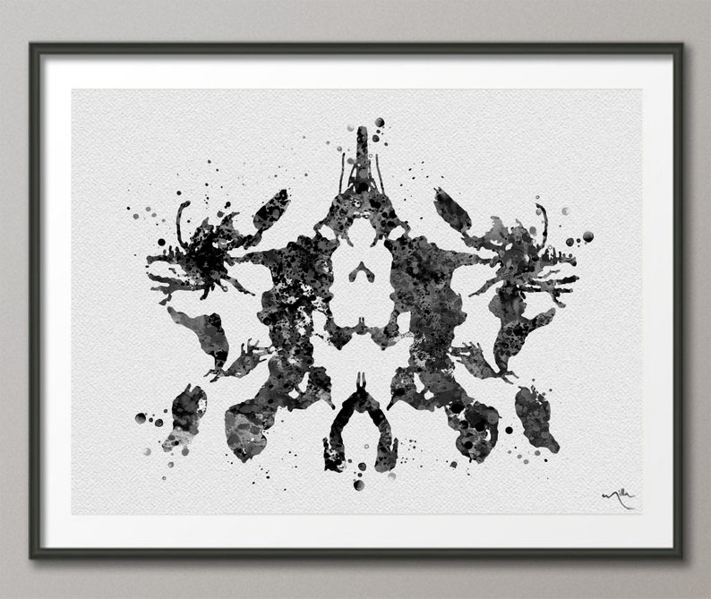 Rorschach Inkblot Test Card 10 Black Watercolor Print | Etsy