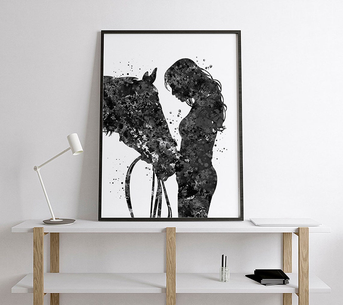 Girl With Horse Watercolor Print Equestrian Wall Art Horse - Etsy