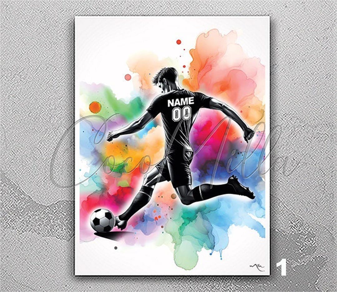 Personalized Soccer Player Football Player Boy Watercolor Print Male ...
