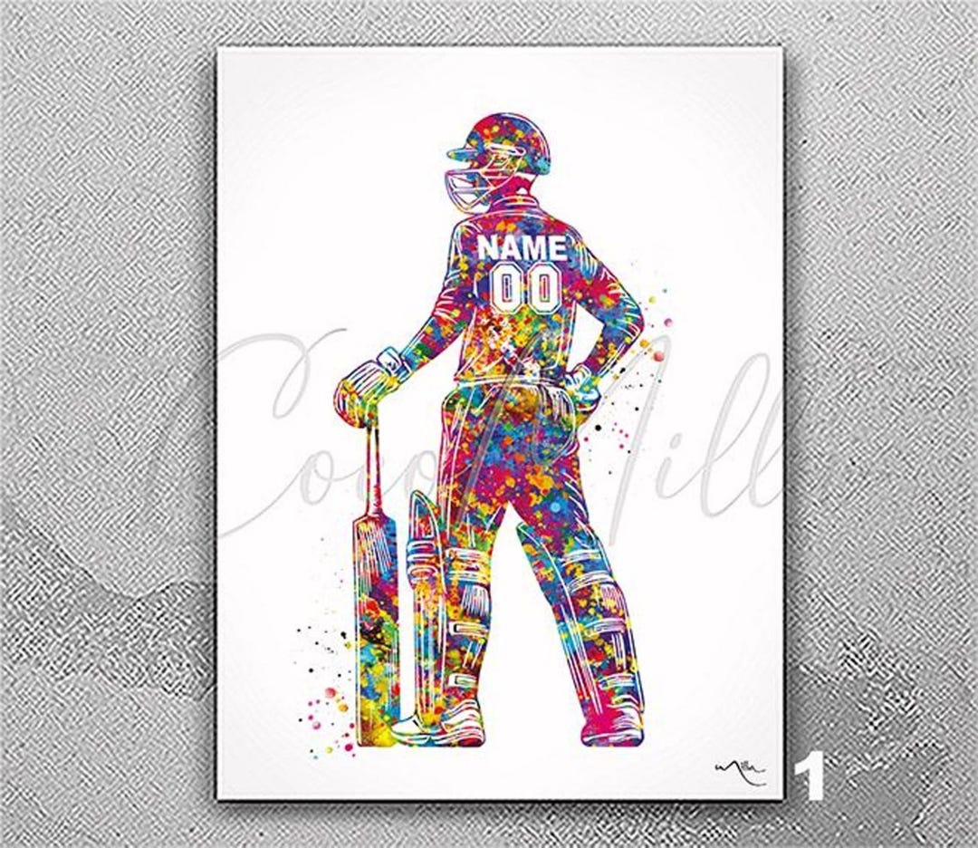 Personalized Cricket Player Watercolor Print, Boys Sports Decor-2878 - Etsy
