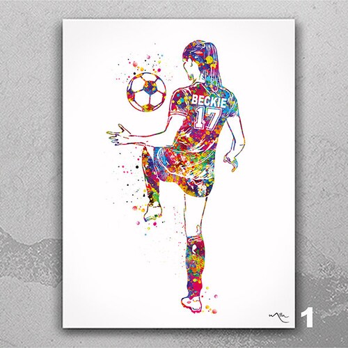 Personalized Girl Soccer Wall Art Player Football Watercolor - Etsy
