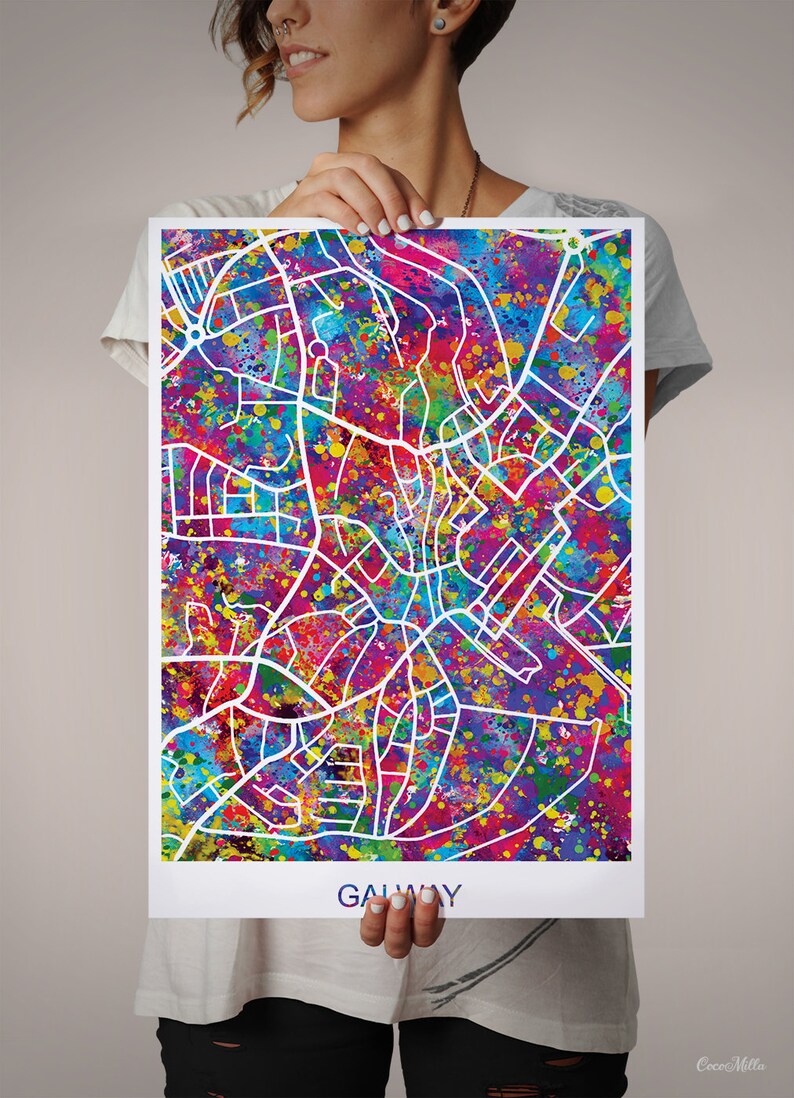 Galway Map Galway Watercolor Print Galway Street Map Travel | Etsy