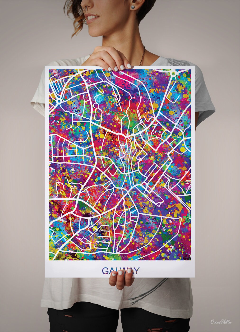 Galway Map, Galway Watercolor Print, Galway Street Map, Travel Decor ...