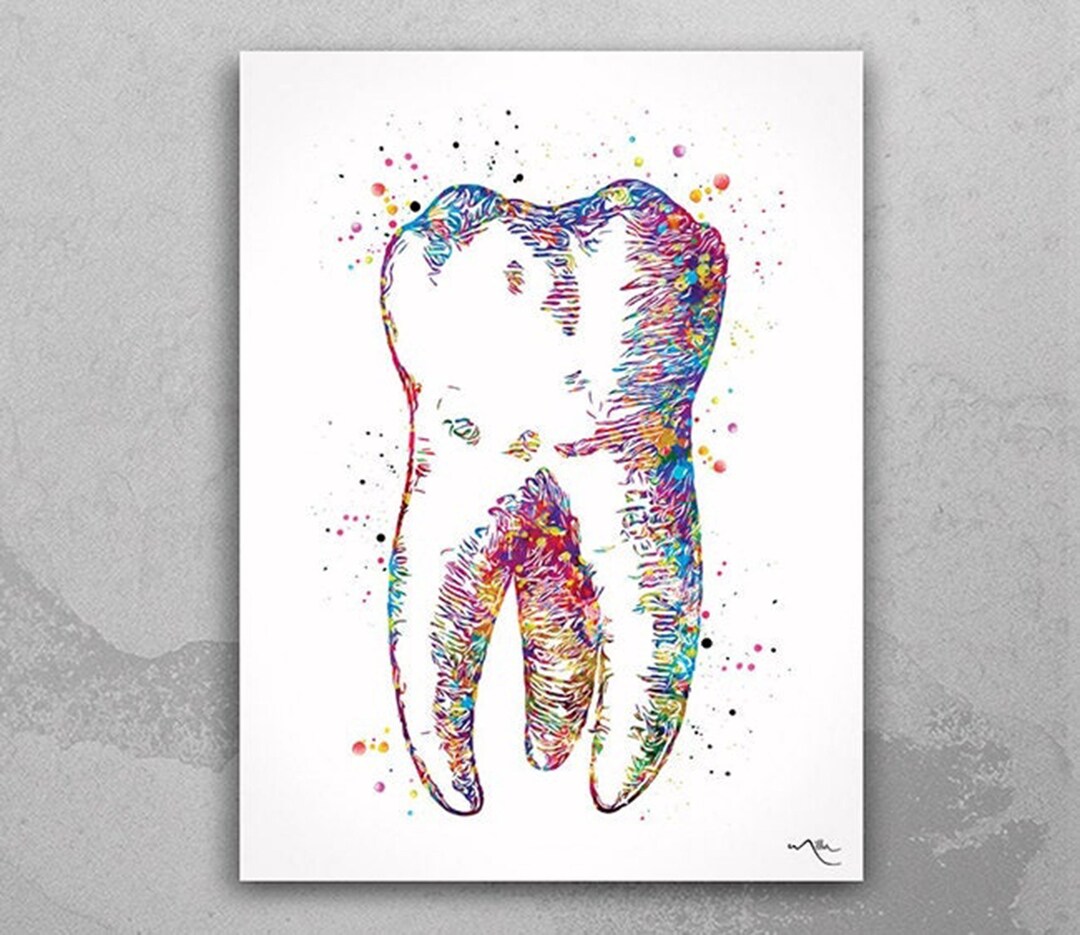 Human Tooth Watercolor Print Tooth Anatomical Art Dental Clinic Decor ...