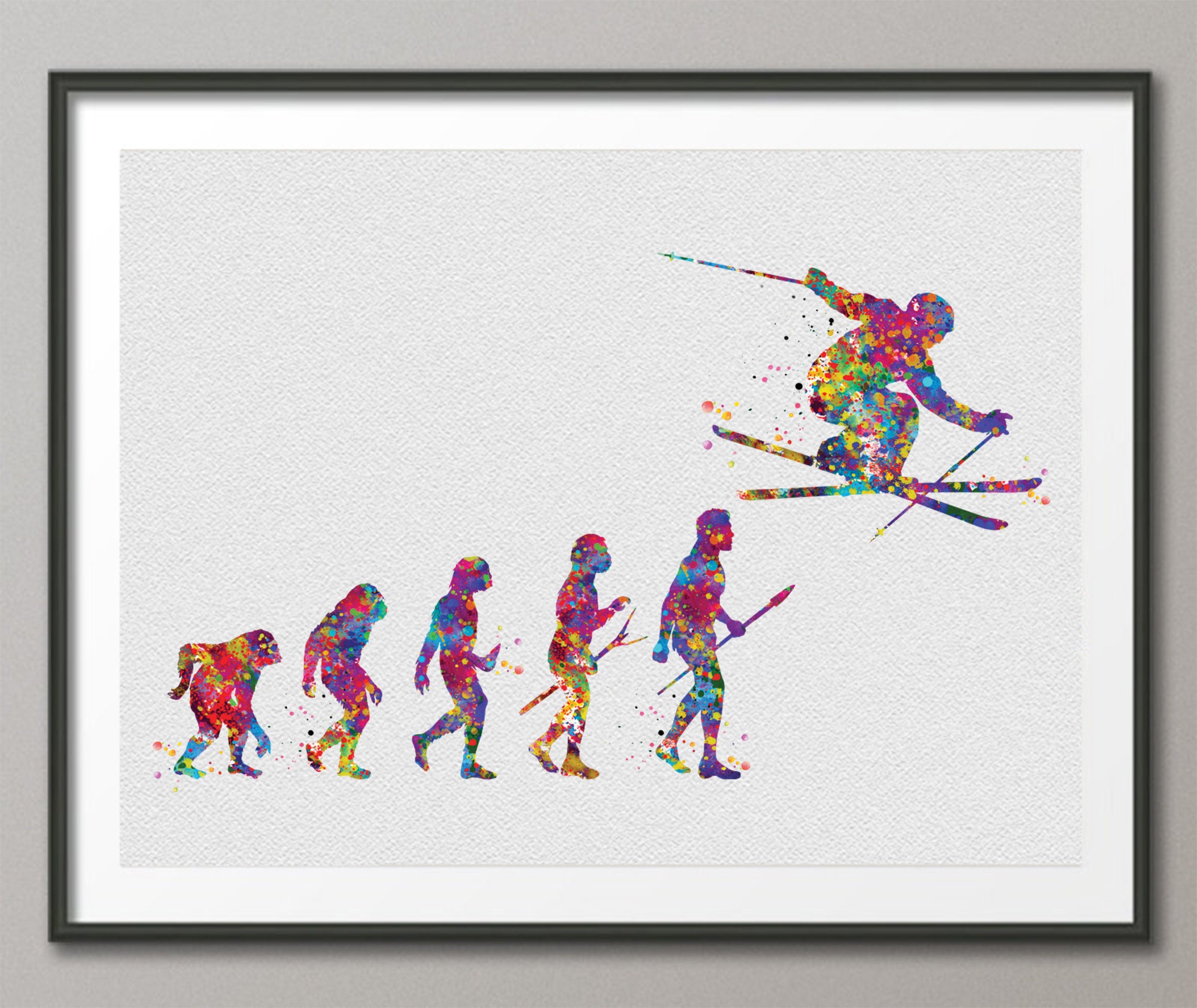 Ski Evolution Watercolor Print Skier Art Gift Poster Freeride | Etsy