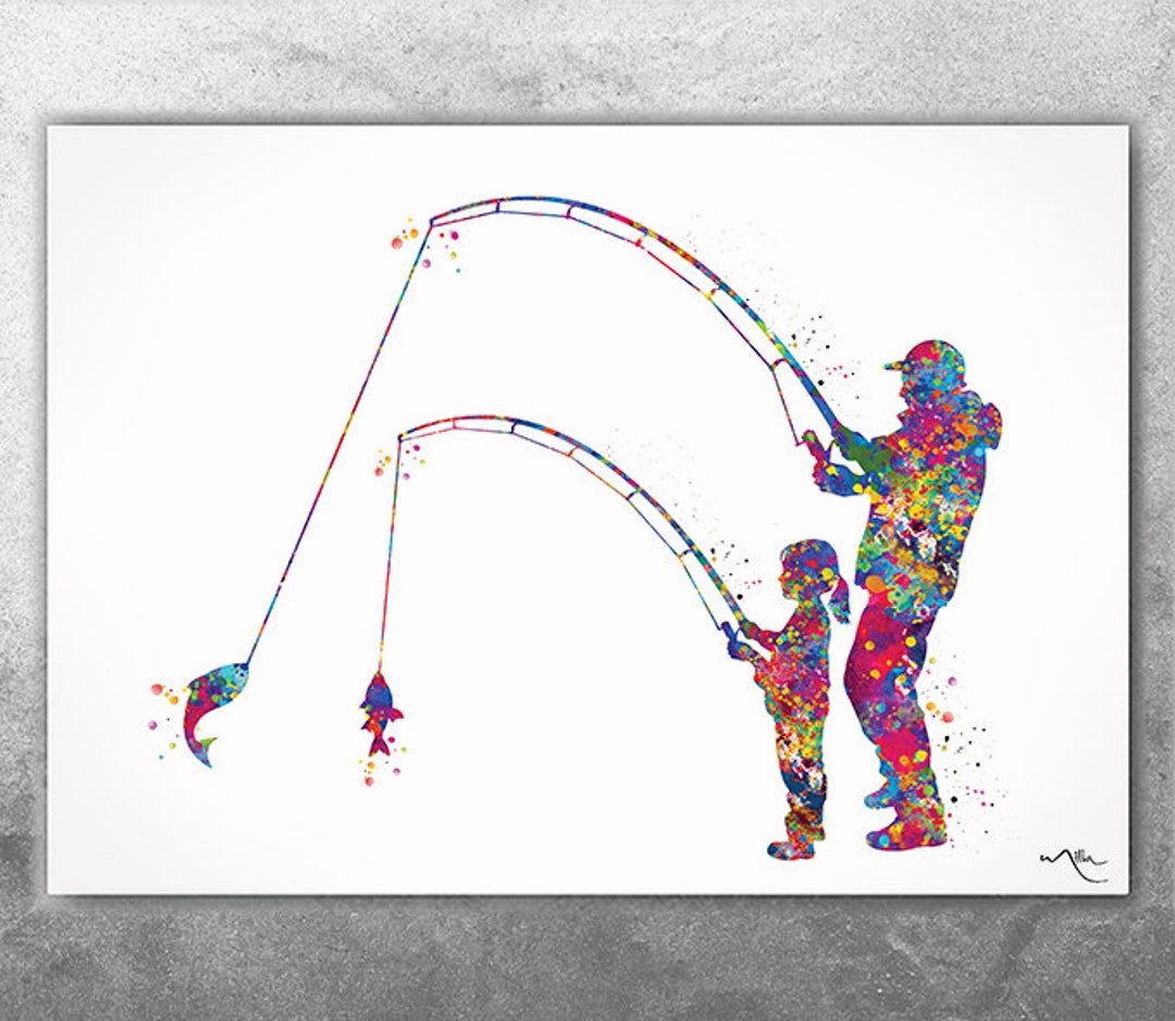 Dad and Daughter Fishing Watercolor Print Fishing Poster Father Day ...