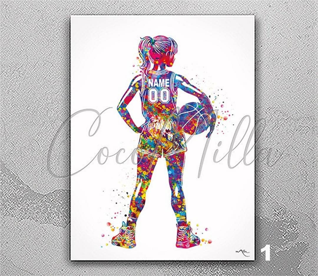 Personalized Female Basketball Player Watercolor Print Gift Girl ...