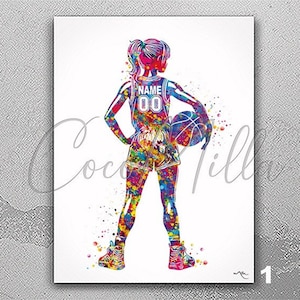 Personalized Female Basketball Player Watercolor Print Gift Girl ...