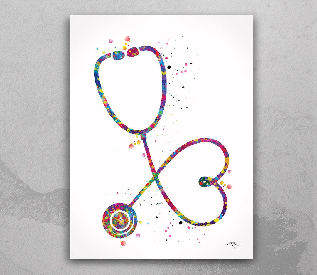 Stethoscope Watercolor Print Medical Tools Wall Art Nurse Gift Medical ...