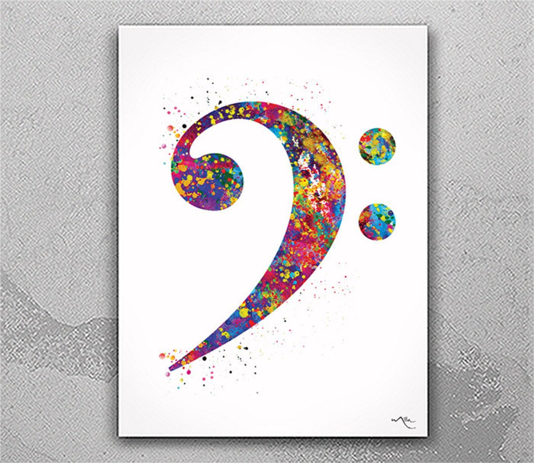 Bass Clef Sign Art Print Watercolor Print Music Room Music Studio Dorm ...