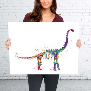 Brontosaurus Dinosaur Skeleton Dino Watercolor Print Boy Gift Art Print ...