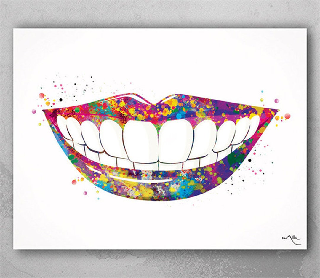 Smiling Mouth Dentist Art Watercolor Print Tooth Teeth Dental Office ...