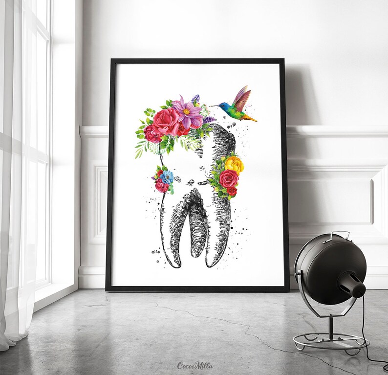 Floral Tooth Watercolor Print Tooth Flowers Anatomical Art | Etsy