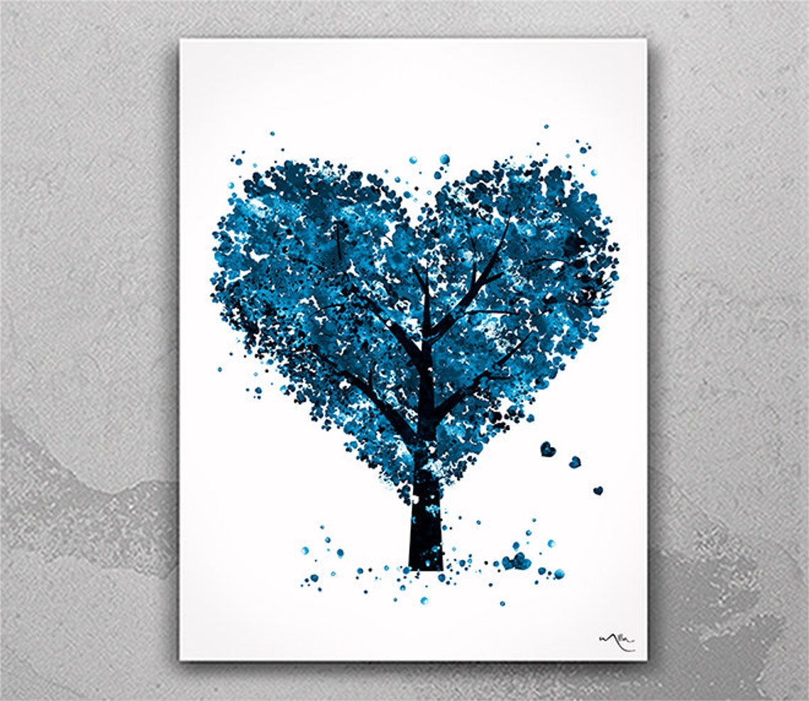 Heart Tree Watercolor Print Wedding Gift Housewarming Gift - Etsy