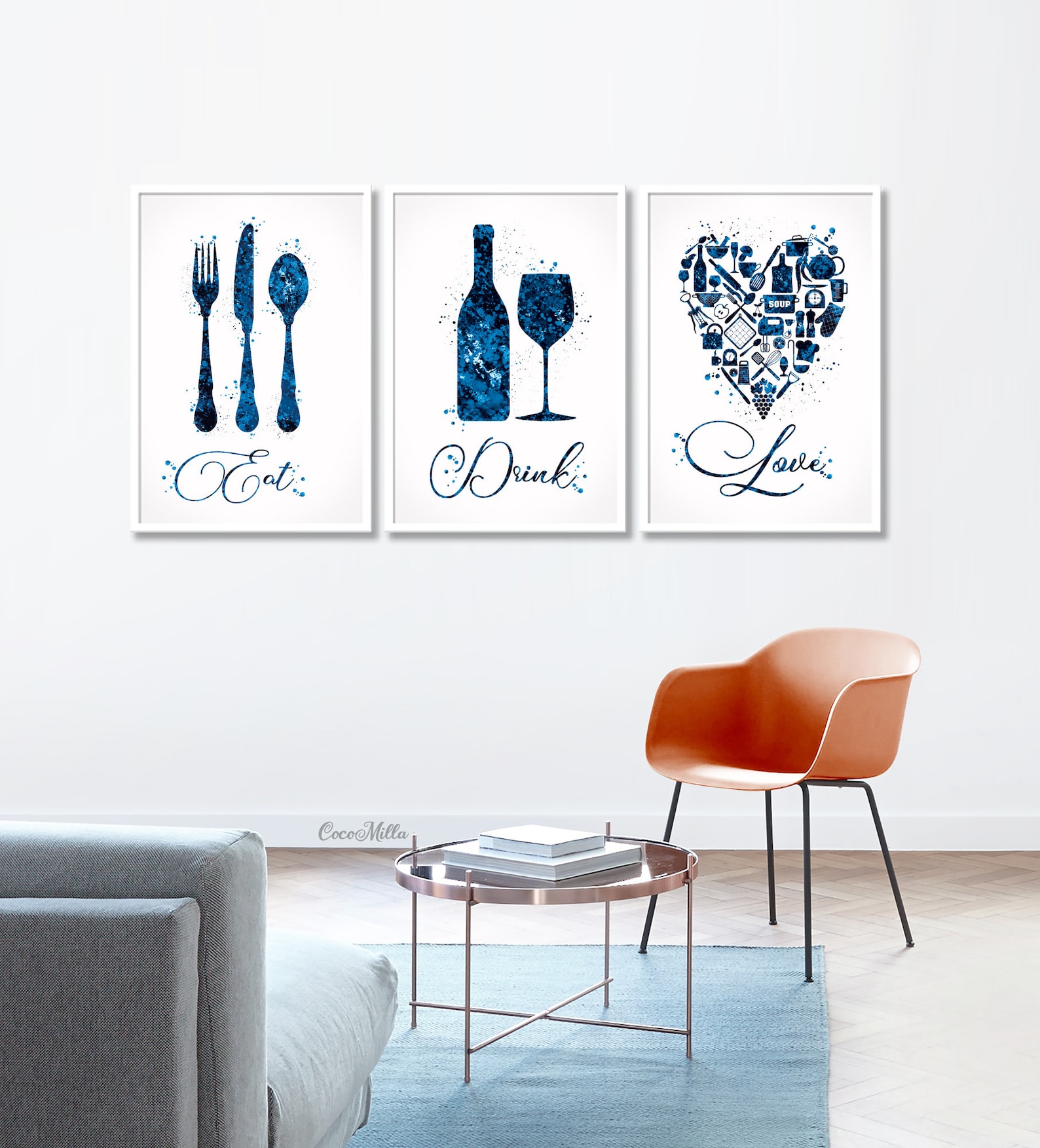 Kitchen Art Watercolor Print Eat Drink Love Set of 3 Kitchen | Etsy