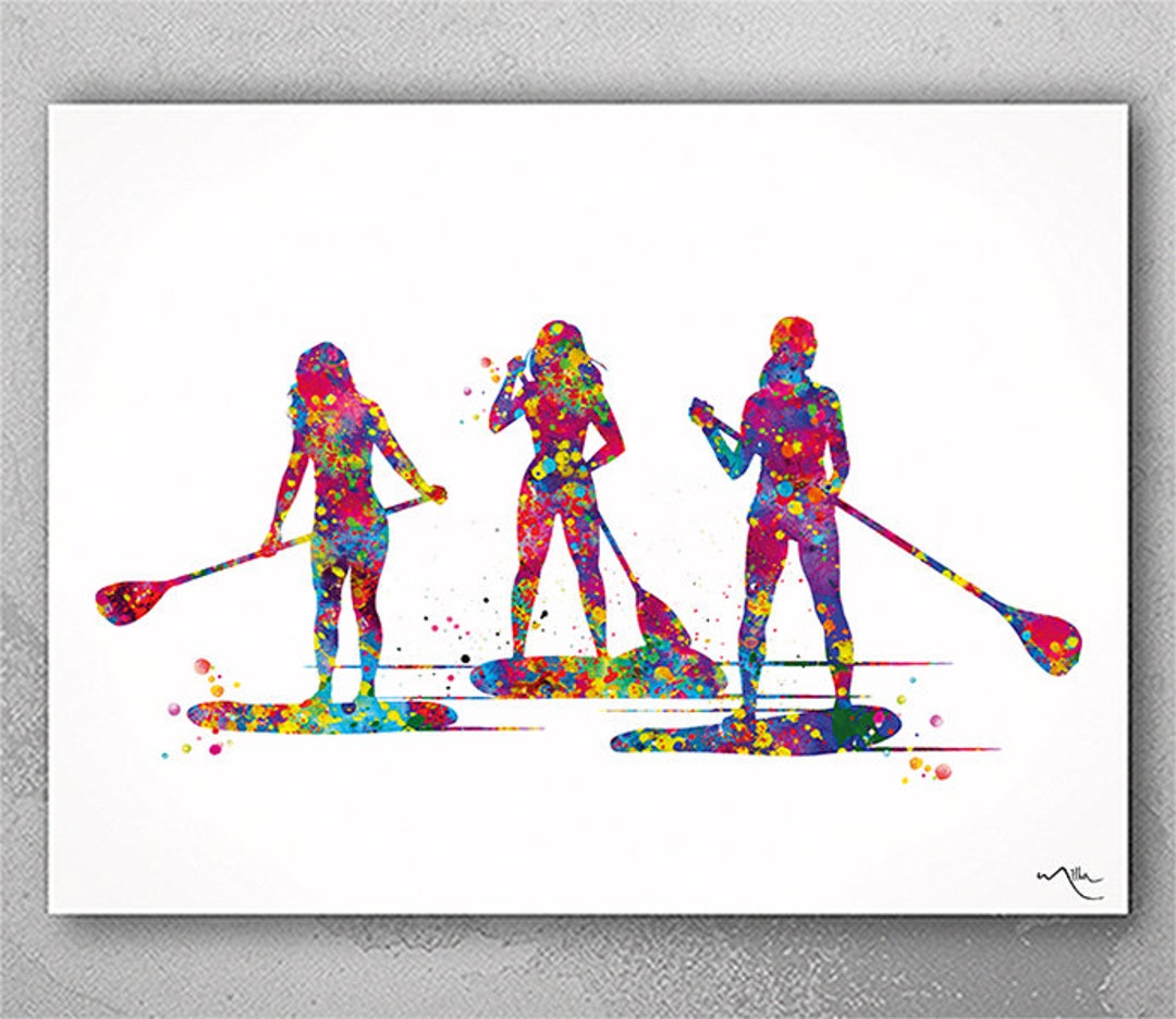 Paddle Boarder Watercolor Print Woman Female Stand up Paddleboard Girls ...