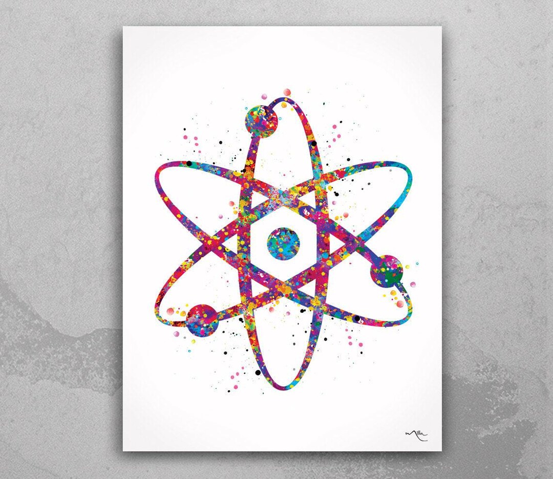 Atom, Atom Symbol, Watercolor Print, Medical Symbol, Wall Art, Atomic ...