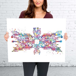 Circuit Board Art Watercolor Print Science Art Computer Modern Art ...