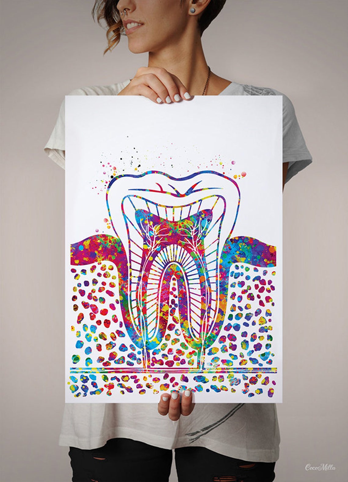Molar Tooth Watercolor Print Tooth Anatomical Art Dental - Etsy