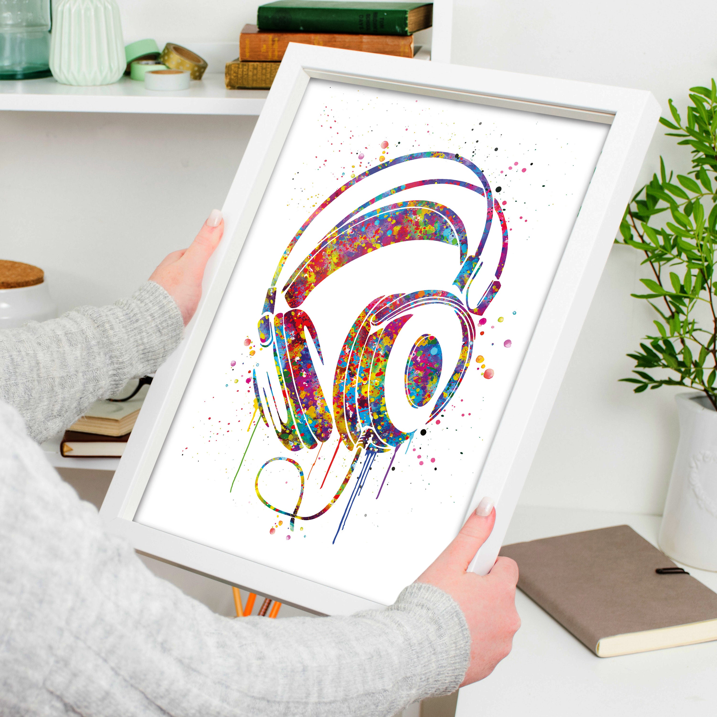 Headphone Watercolor Print Music Art Wall Art Earphones Poster | Etsy