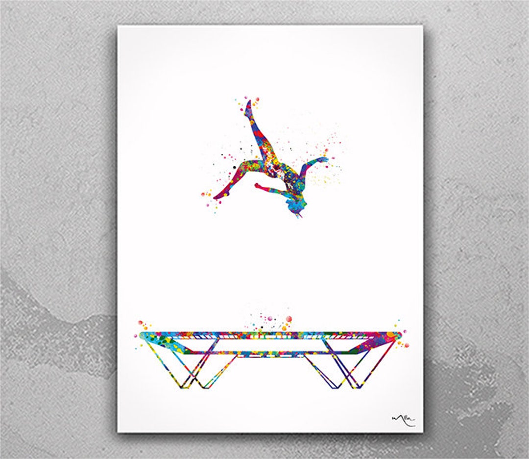 Trampoline Girl Watercolor Print Gymnastics Wall Art Decor Sportswoman ...