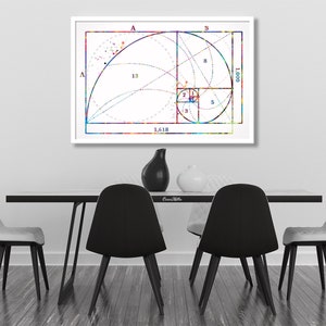 Fibonacci Spiral Watercolor Print Fibonacci Sequence Numbers Golden ...