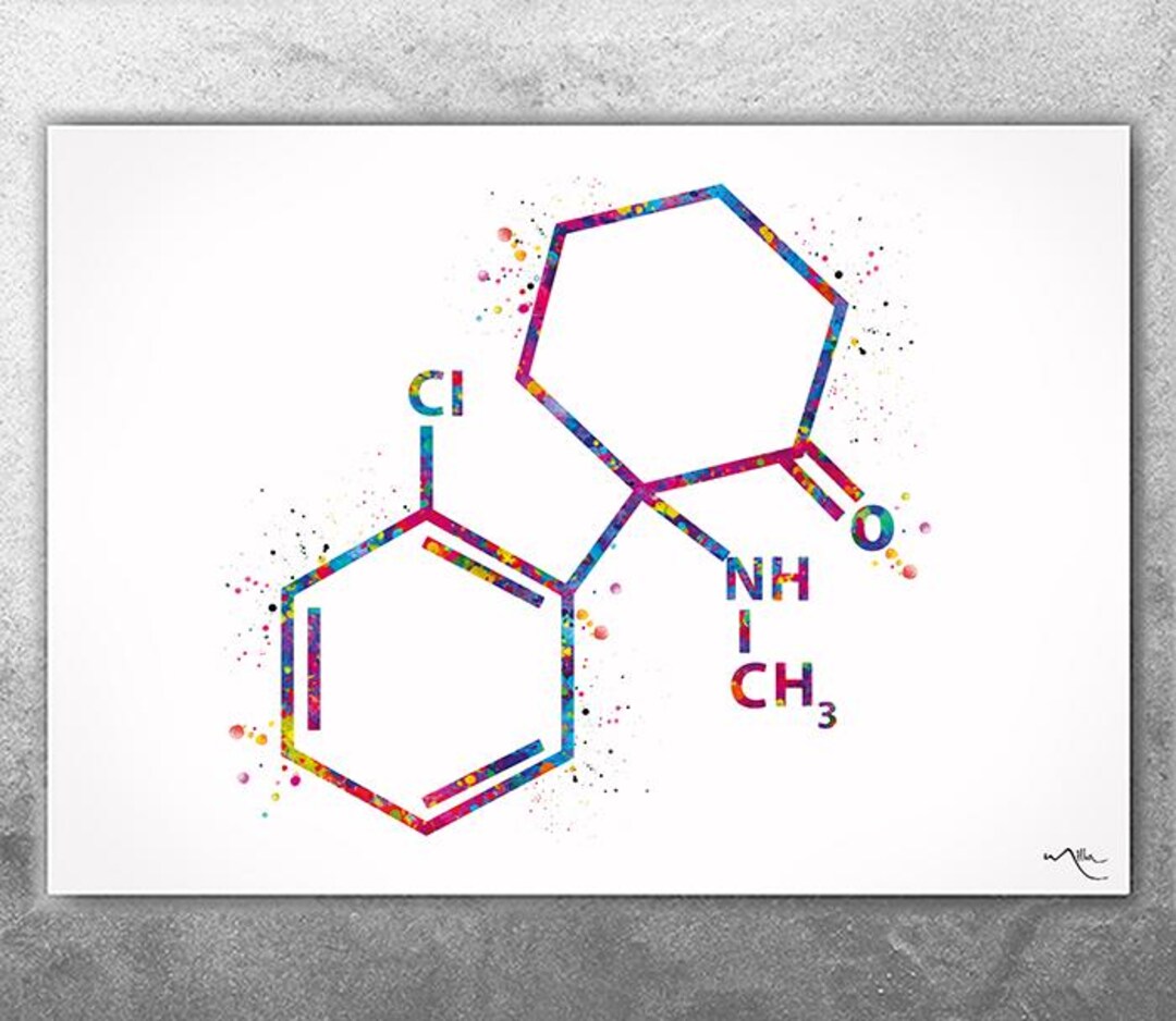 Ketamine Molecule Watercolor Print Chemical Molecule Anesthesia, Nerd ...