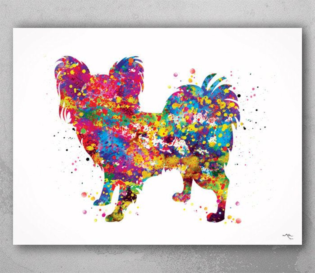 Watercolor Papillon Dog Art Print, Colorful Pet Portrait-410 - Etsy