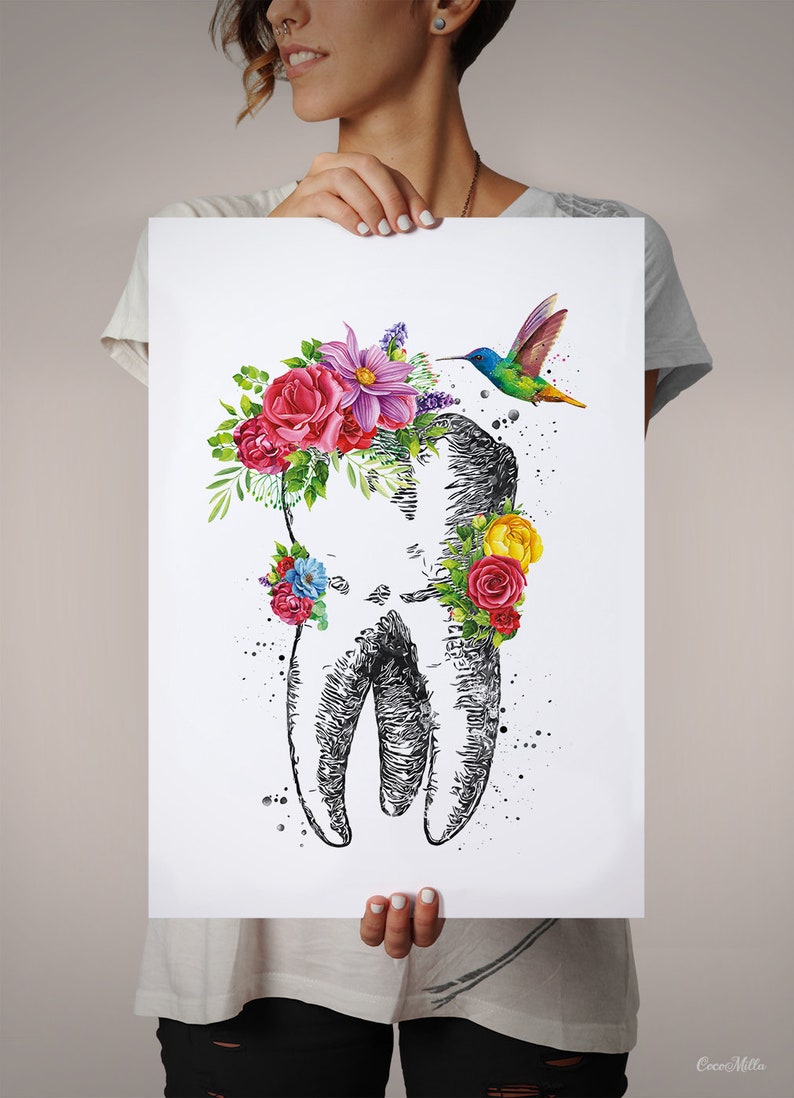Floral Tooth Watercolor Print Tooth Flowers Anatomical Art | Etsy