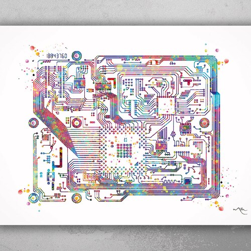 Circuit Board Watercolor Print Science Art Computer Modern Art | Etsy