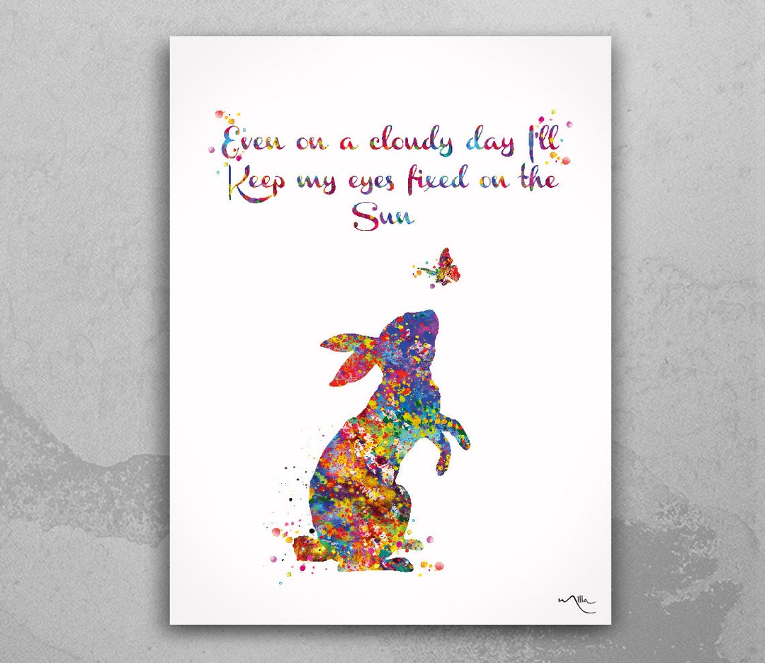 Even on a Inspirational Quote Art for Kids Girls Boys Watercolor Rabbit ...