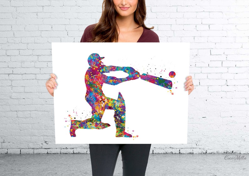 Cricket Player Man Watercolor Print Male Cricket Cricket Art | Etsy