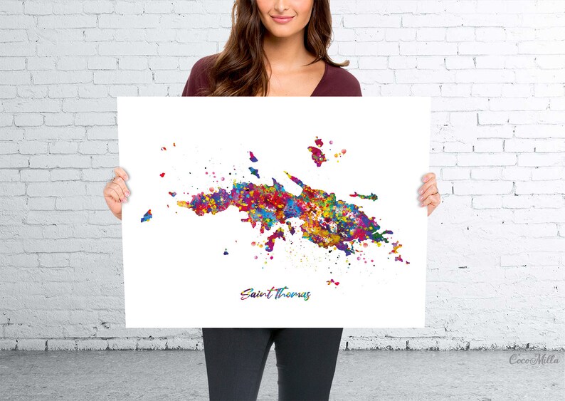 St Thomas Map Watercolor Print Map Decor Wanderlust Art Print | Etsy