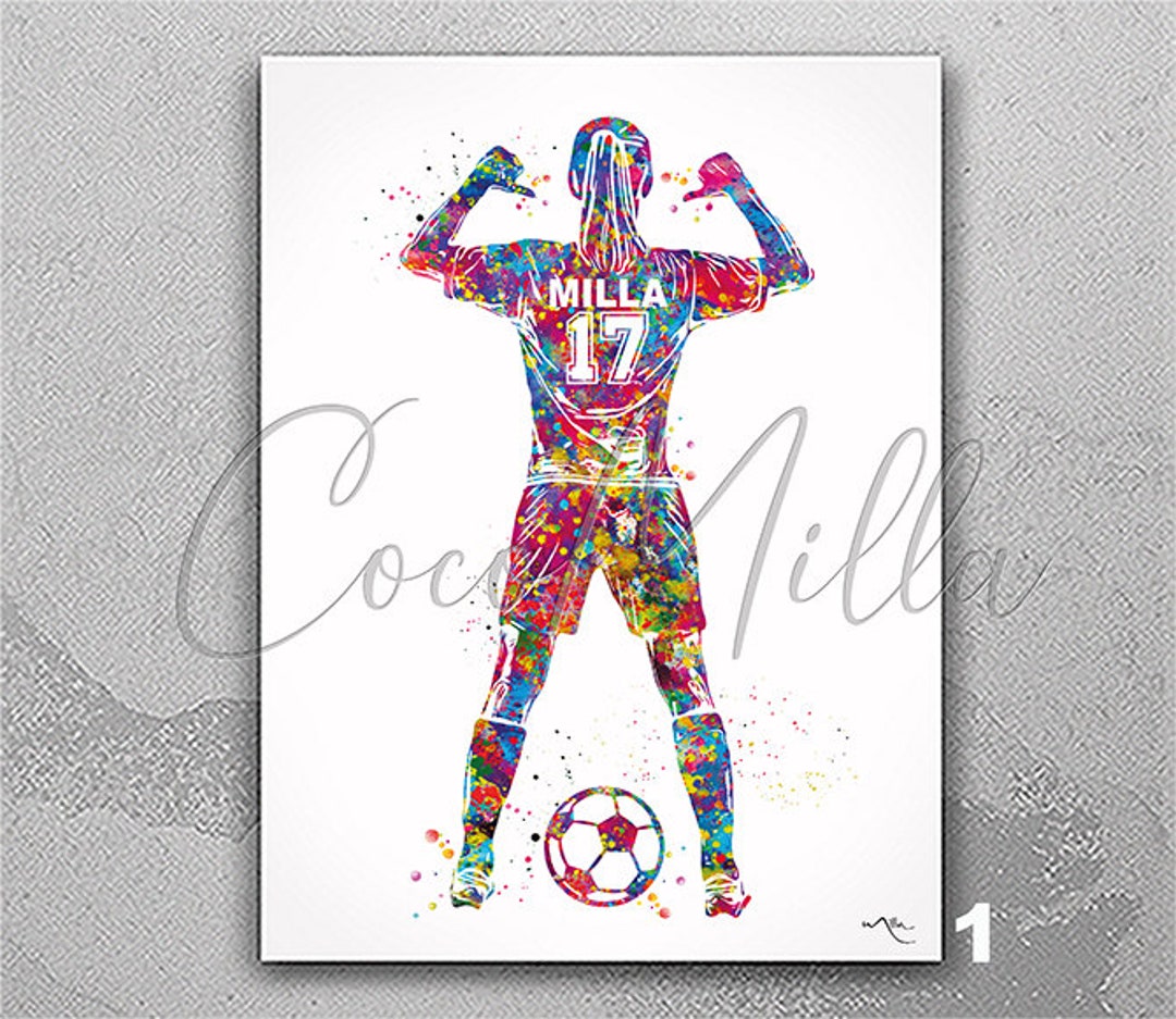 Soccer Player Girl Personalized Watercolor Print Female Football Soccer ...